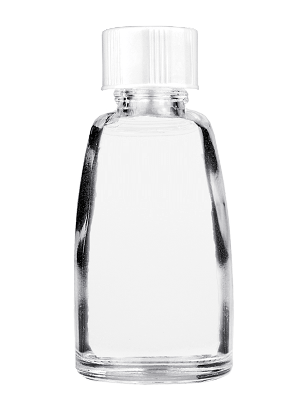 Bell design 10 ml Clear glass bottle with short white cap. For use with perfume or fragrance oil ...